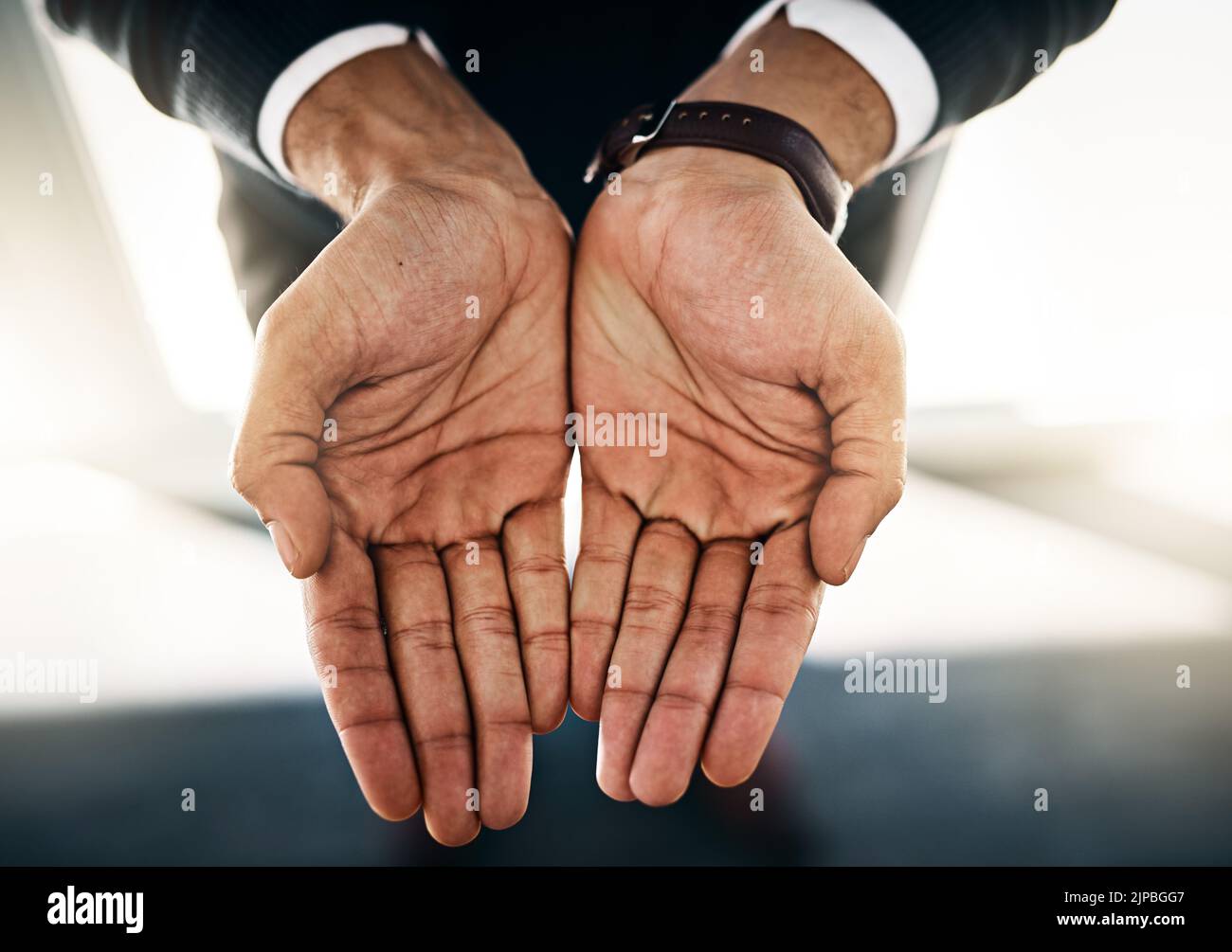 Help me, please. a businessman standing with his hands opened Stock ...