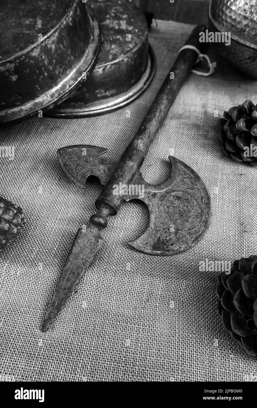 Detail of ancient war weapon, medieval warrior Stock Photo - Alamy
