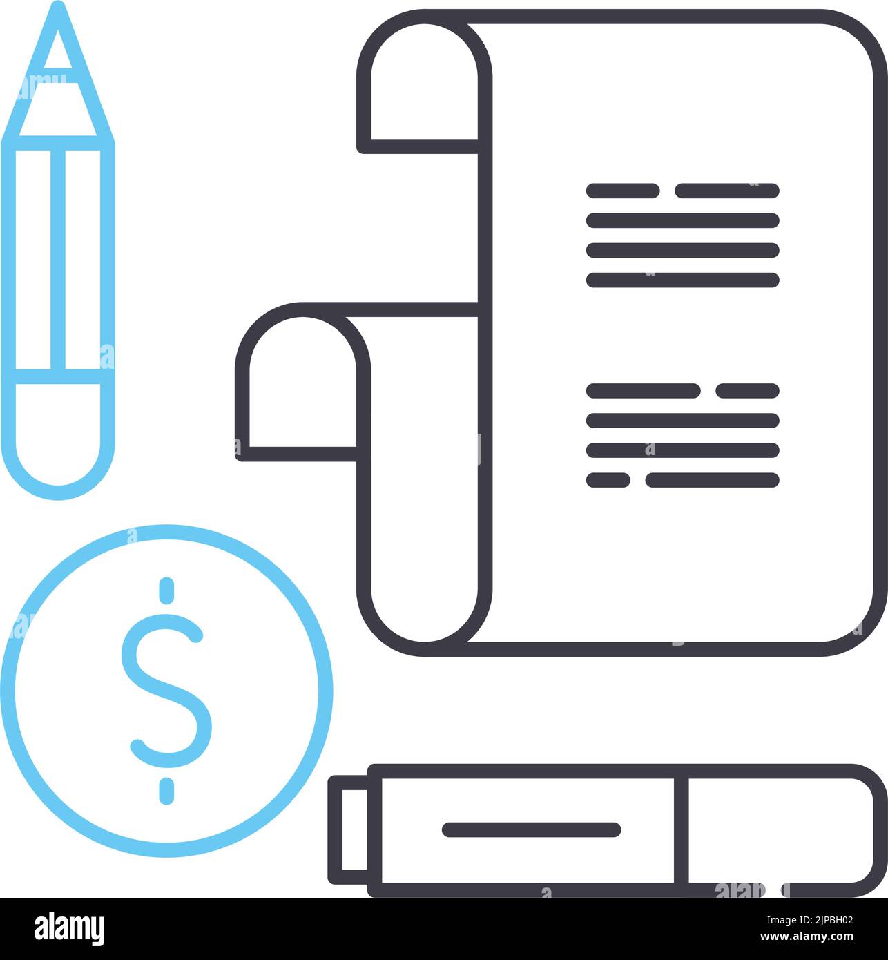 paid text line icon, outline symbol, vector illustration, concept sign ...