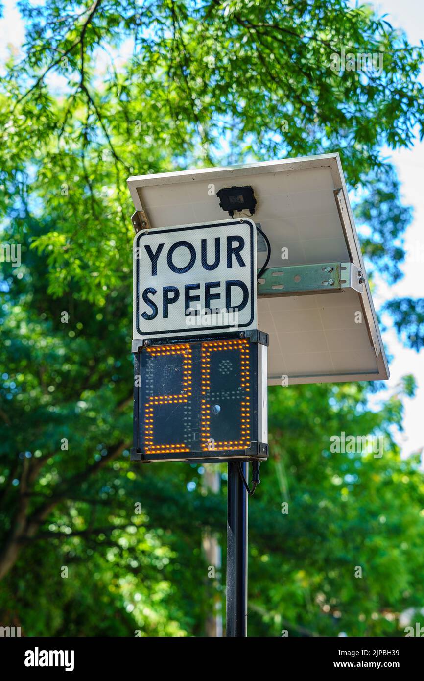 Perryville, MD, USA – August 13, 2022: A Your Speed sign with readout ...
