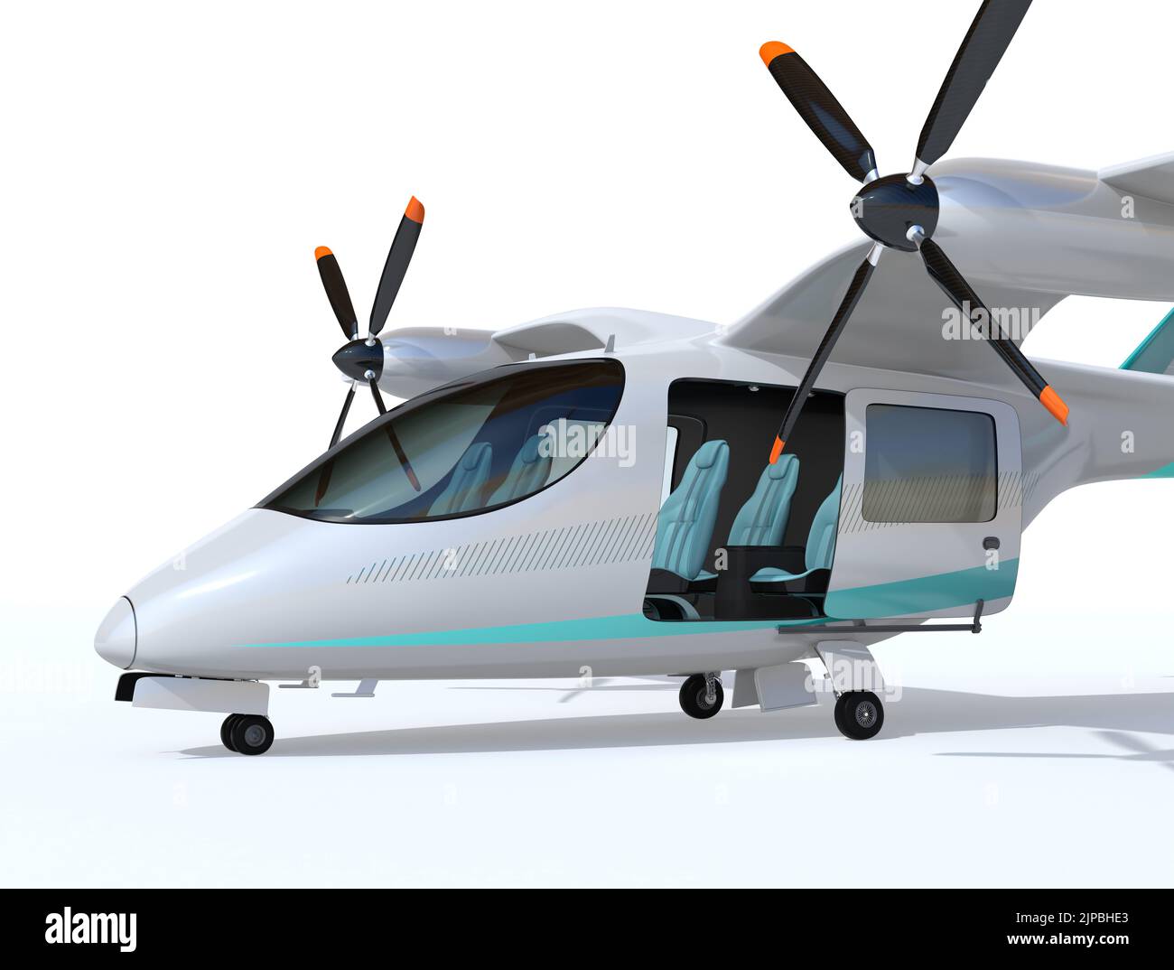 Electric VTOL passenger aircraft on white background. Urban Passenger ...