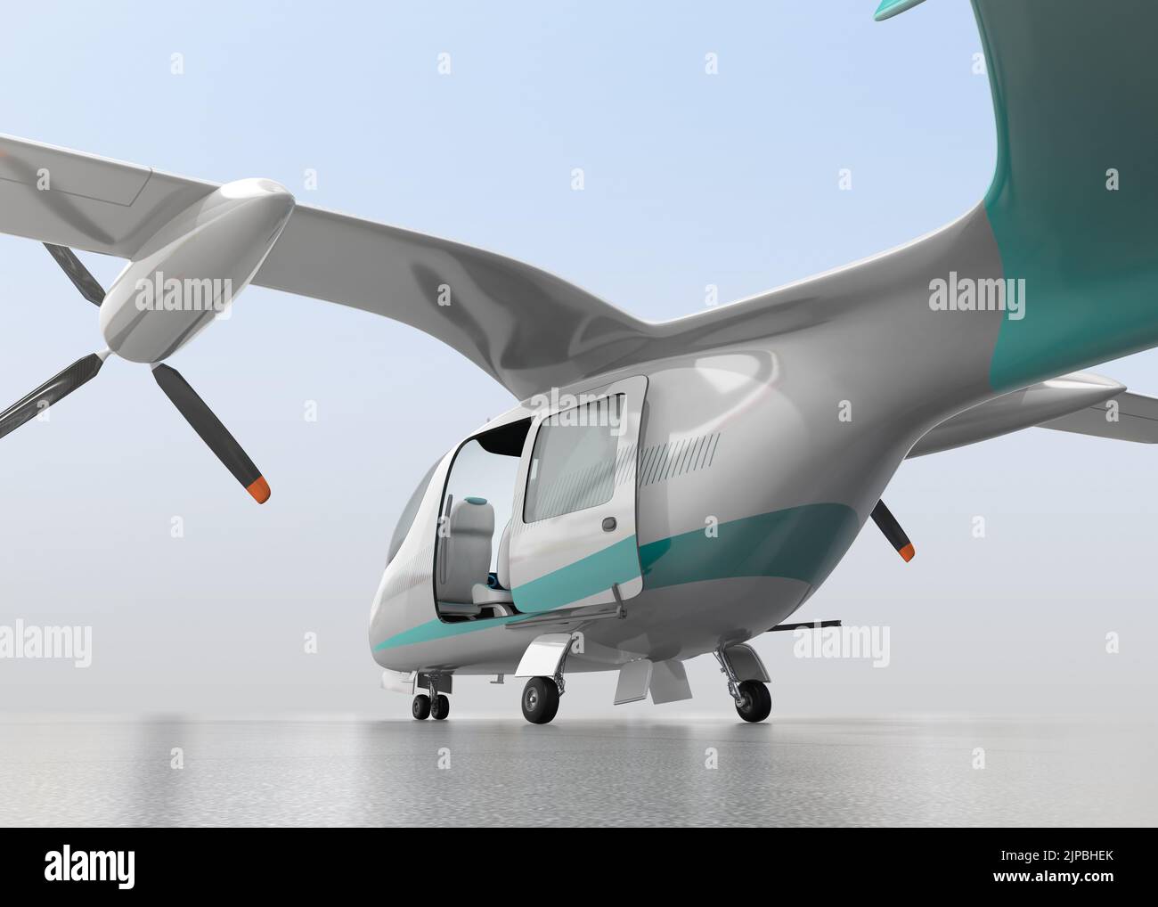 Rear view of Electric VTOL passenger aircraft. Urban Passenger Mobility ...