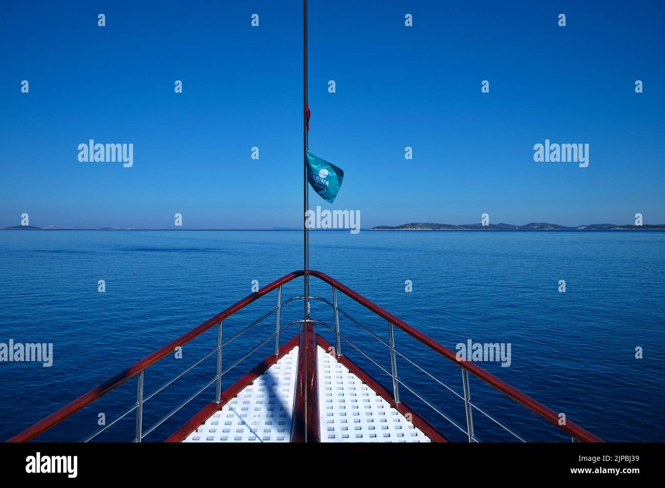 Railing on cruise sailing boat among the islands of Adriatic sea Stock ...