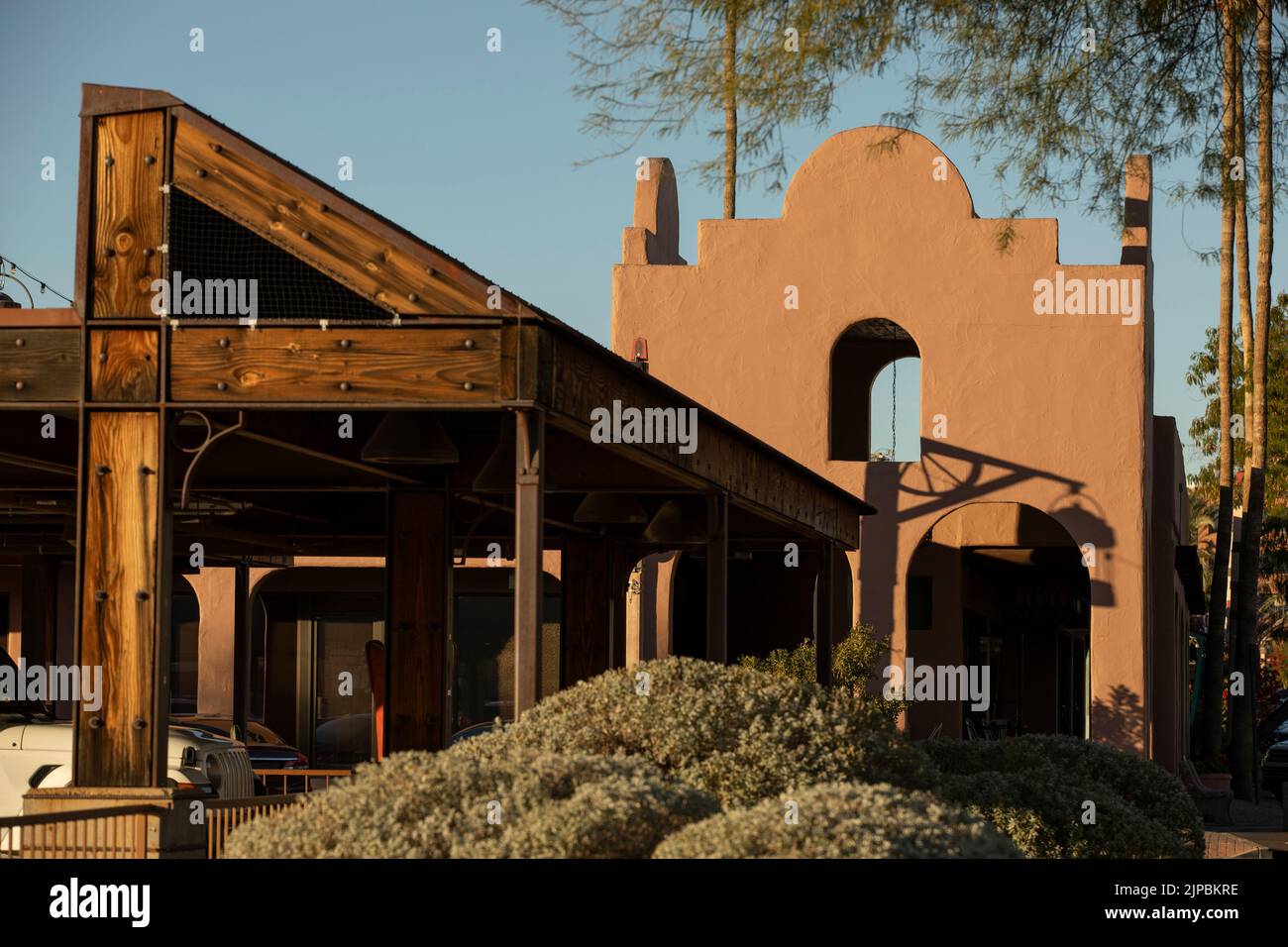 Late afternoon view of the historic buildings of Old Town of Scottsdale ...