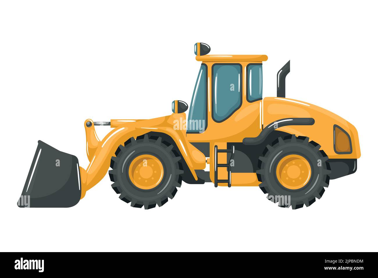 Heavy machinery with front loader cartoon style on white background ...
