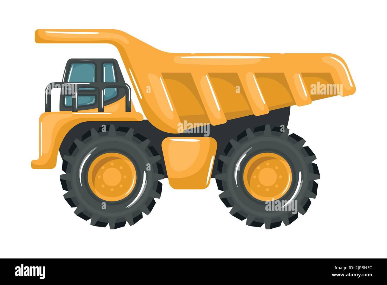 Heavy machinery with cartoon style yellow mining truck on white ...