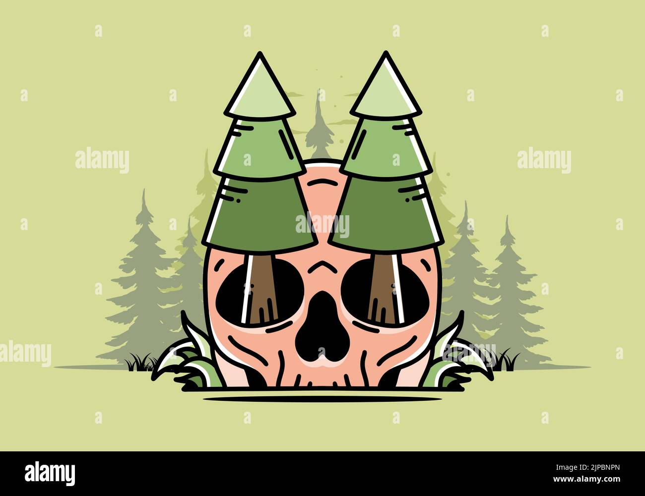 Illustration design of a pine trees stuck in skull Stock Vector Image ...