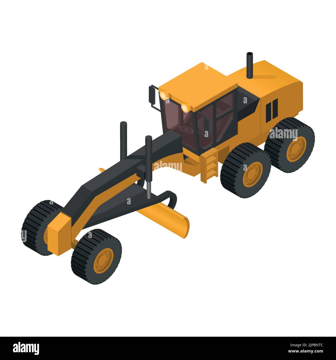 heavy machinery with yellow 3d isometric motor grader on white ...