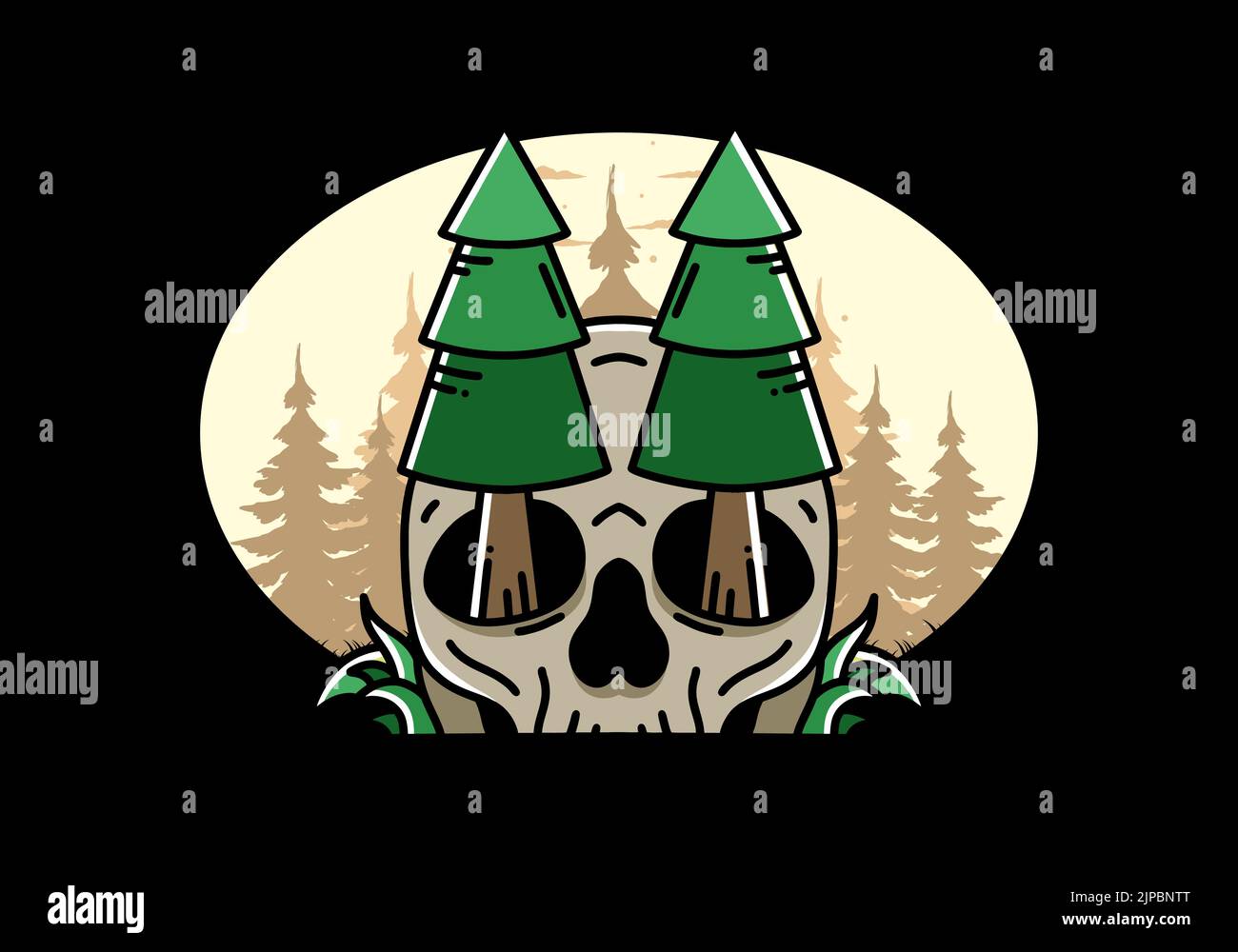 Illustration design of a pine trees stuck in skull Stock Vector Image ...
