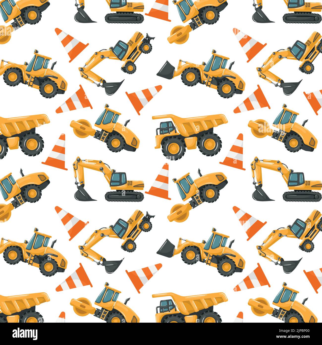 heavy machinery pattern with safety cones and mining truck, soil ...