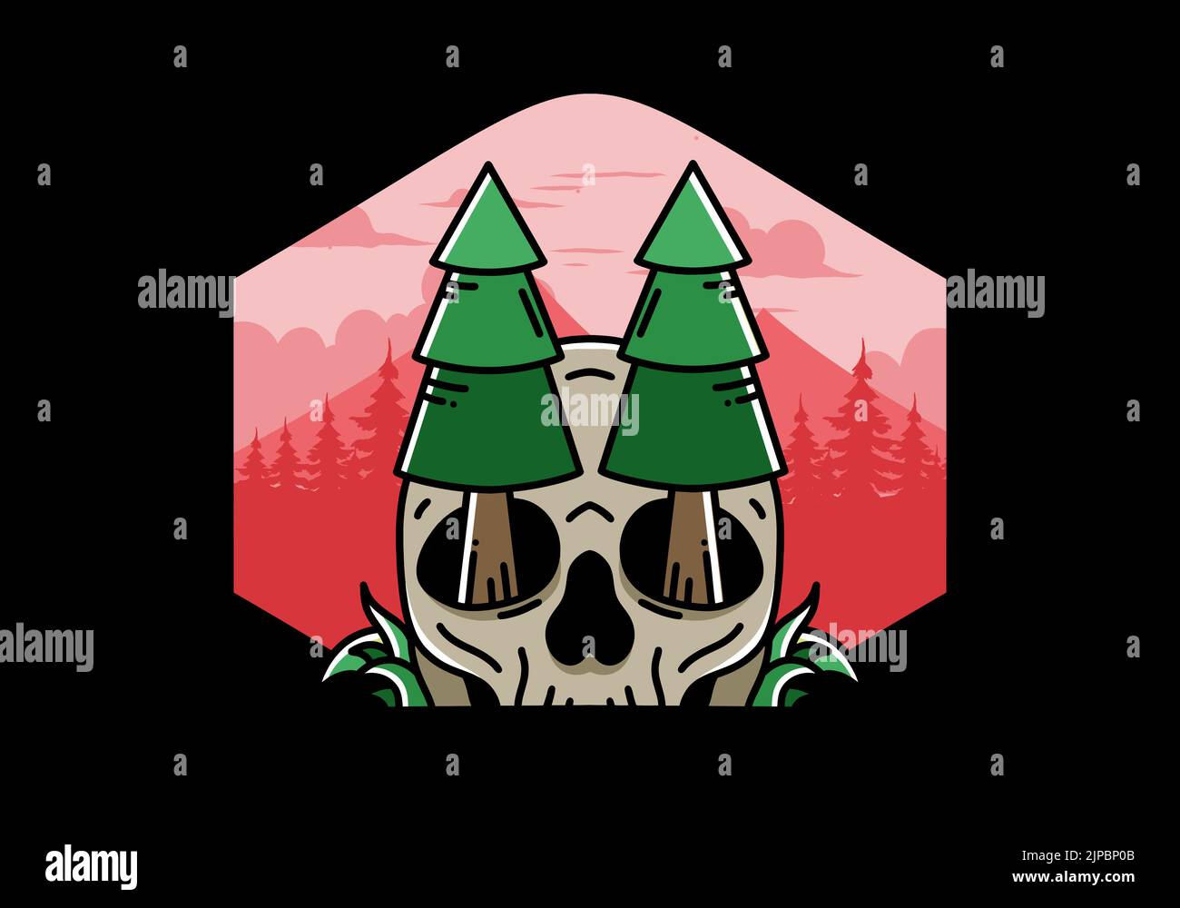 Illustration design of a pine trees stuck in skull Stock Vector Image ...