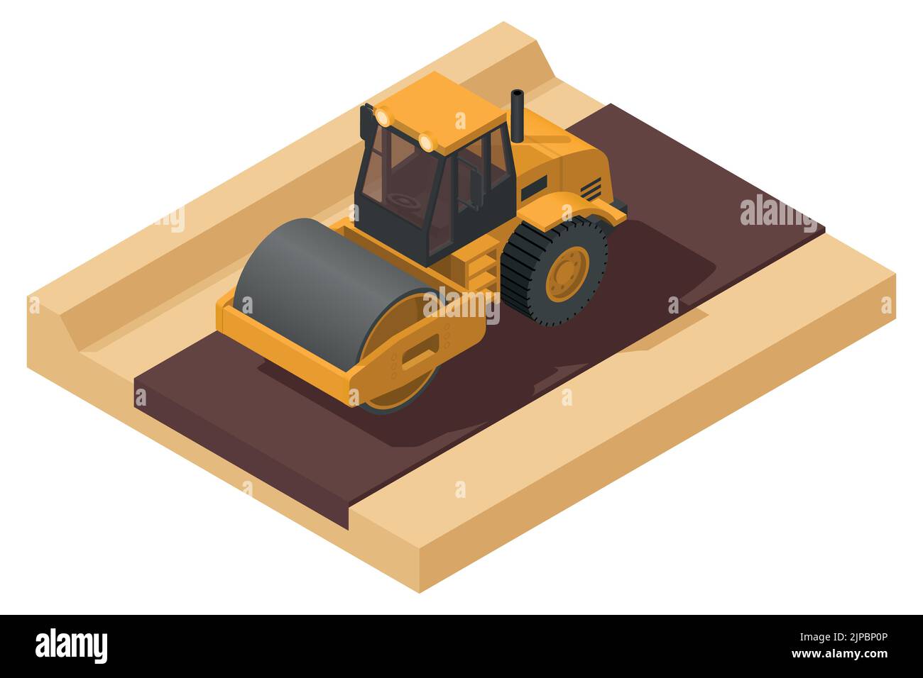 isometric soil compactor heavy machinery flattening a land for ...