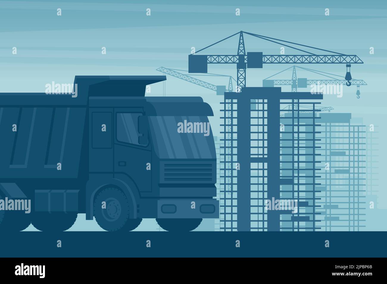 Scenery background of heavy machinery like dump truck, working in the ...