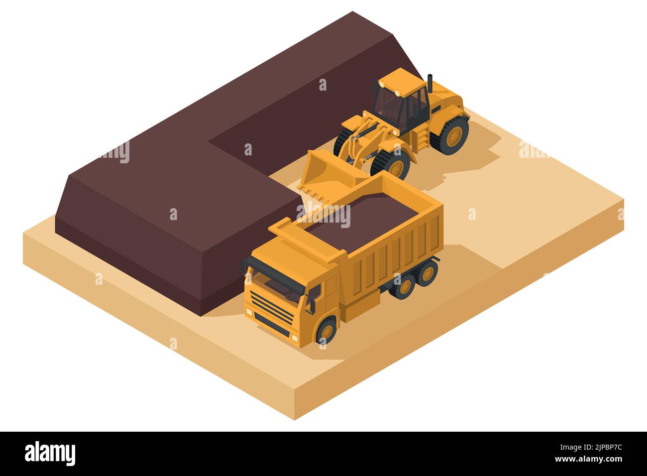 heavy machinery with front end loader and isometric dump truck loading ...
