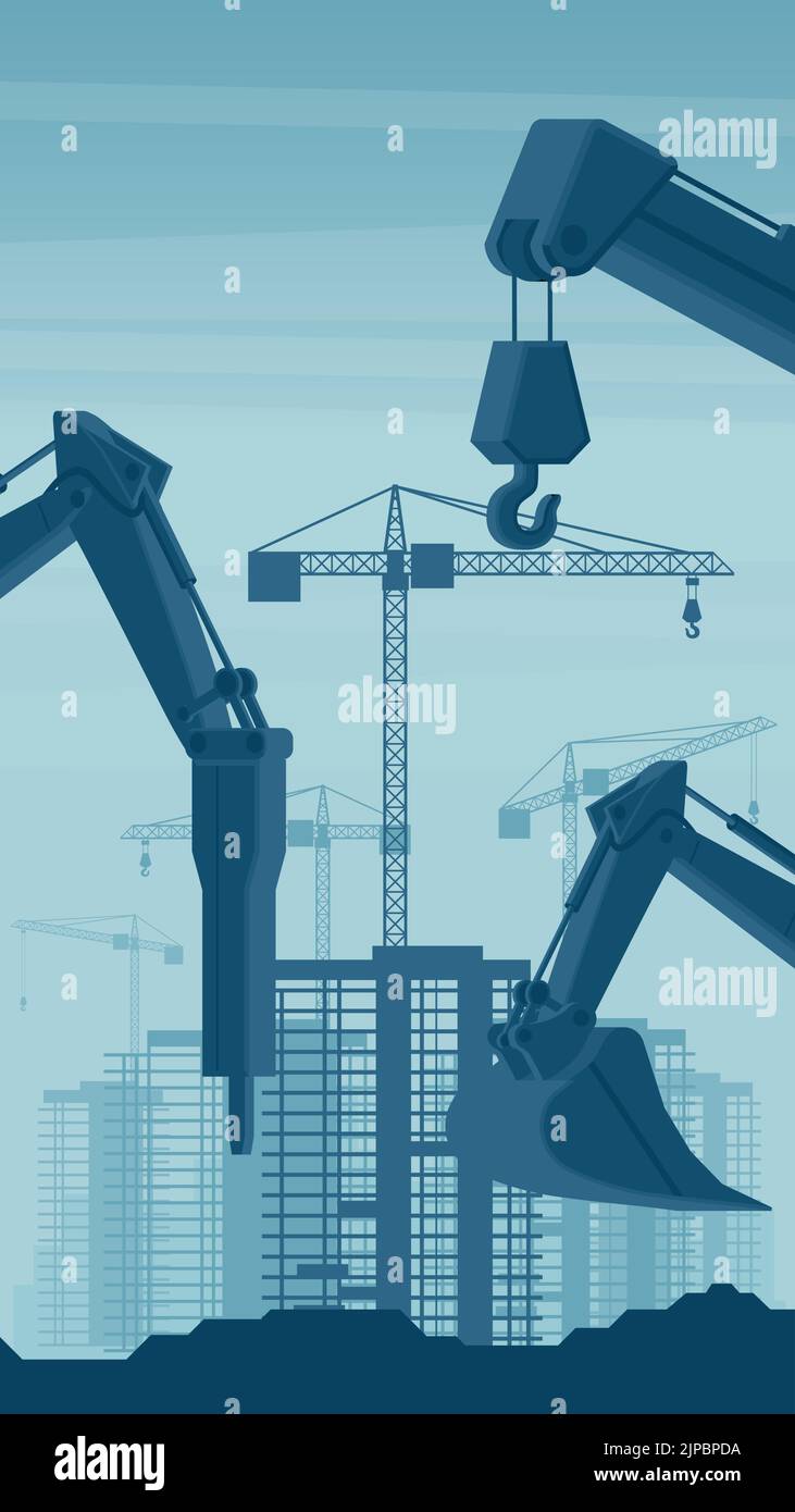 Mobile background of heavy machinery such as excavator, hammer ...