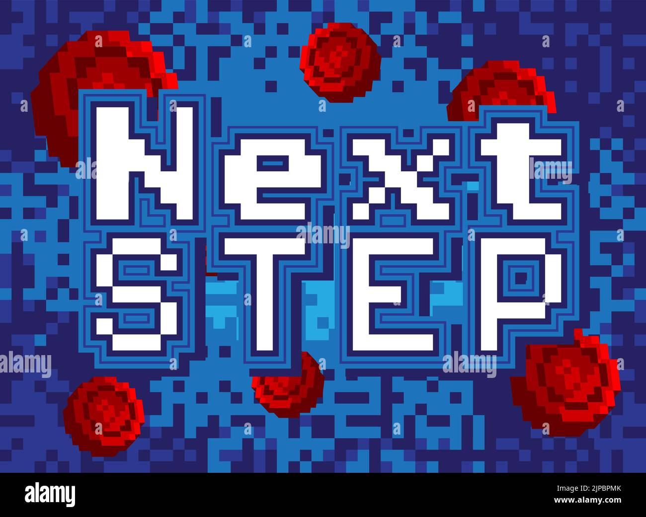 Next Step. Pixelated word with geometric graphic background. Vector ...