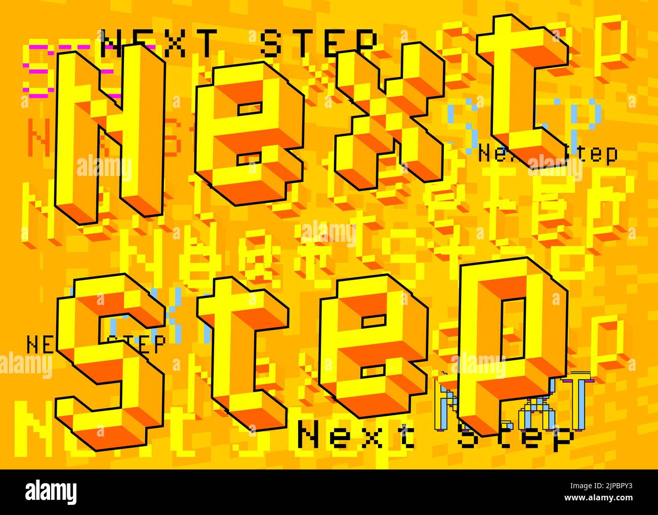 Next Step. Pixelated word with geometric graphic background. Vector ...