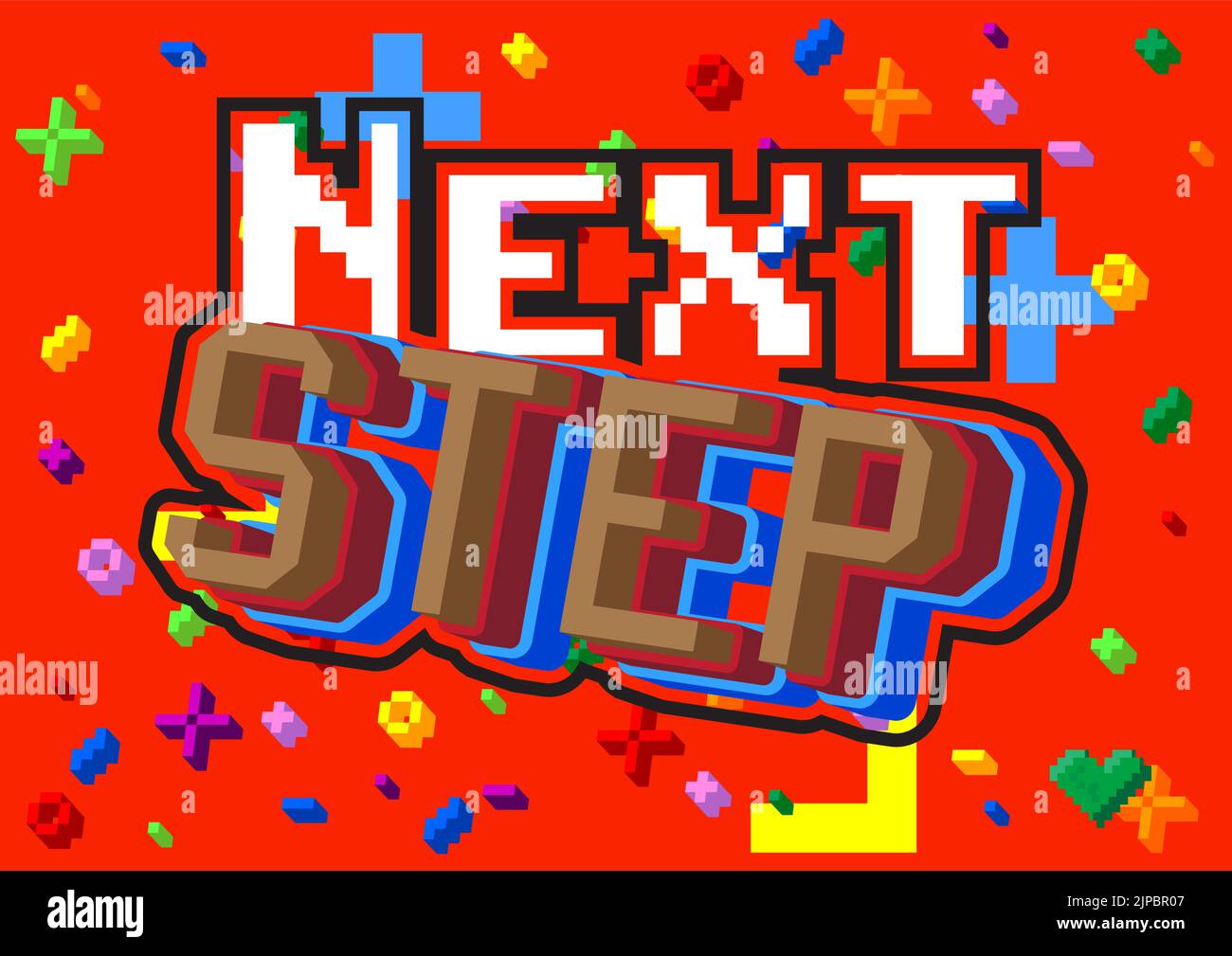 Next Step. Pixelated word with geometric graphic background. Vector ...