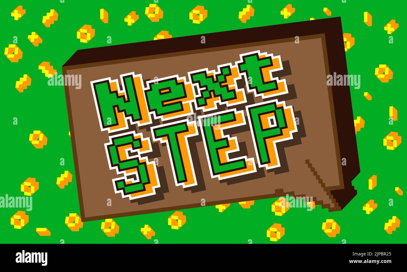 Next Step. Pixelated word with geometric graphic background. Vector ...