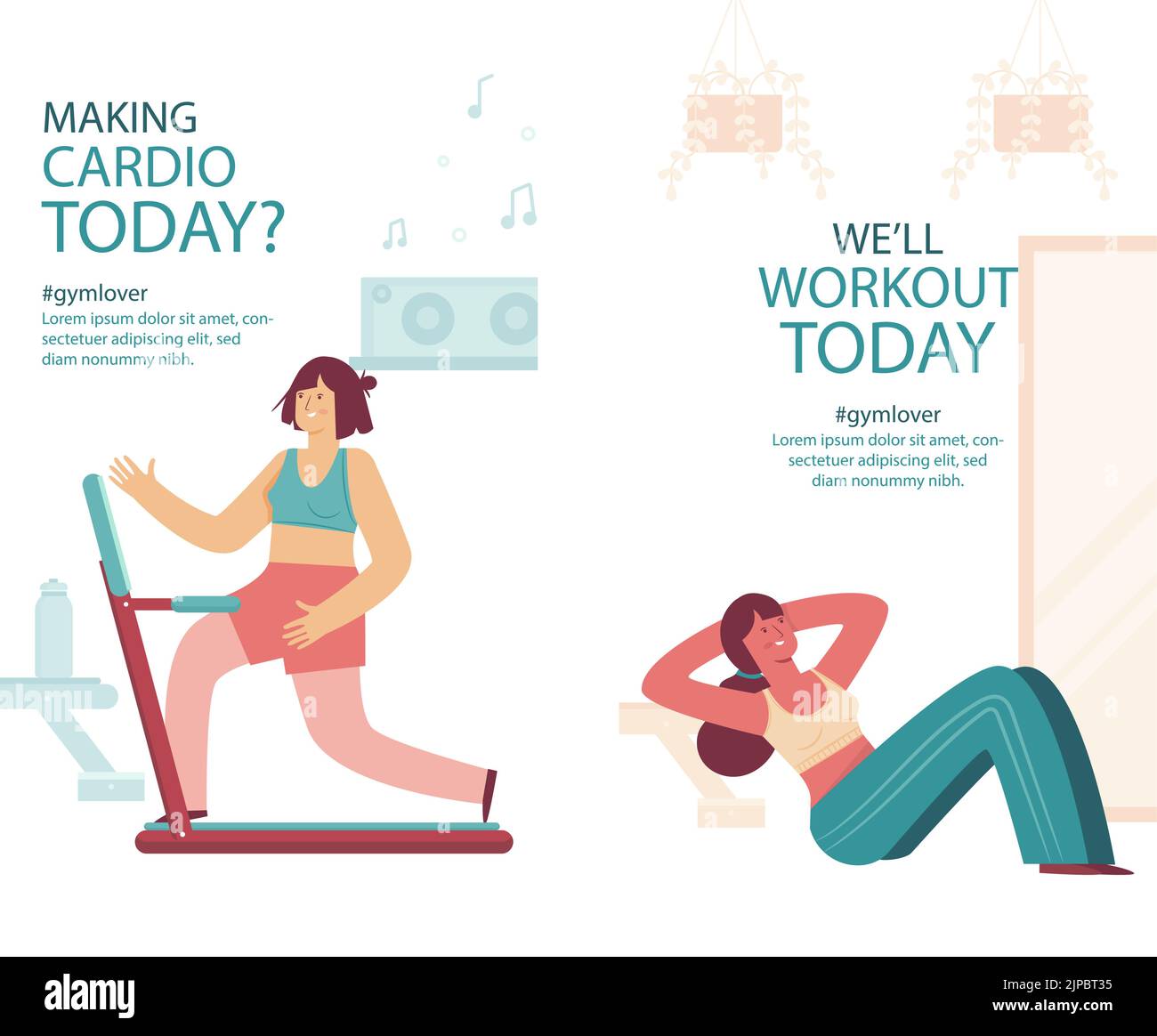 Flat design gym fitness stories template Vector illustration Stock ...