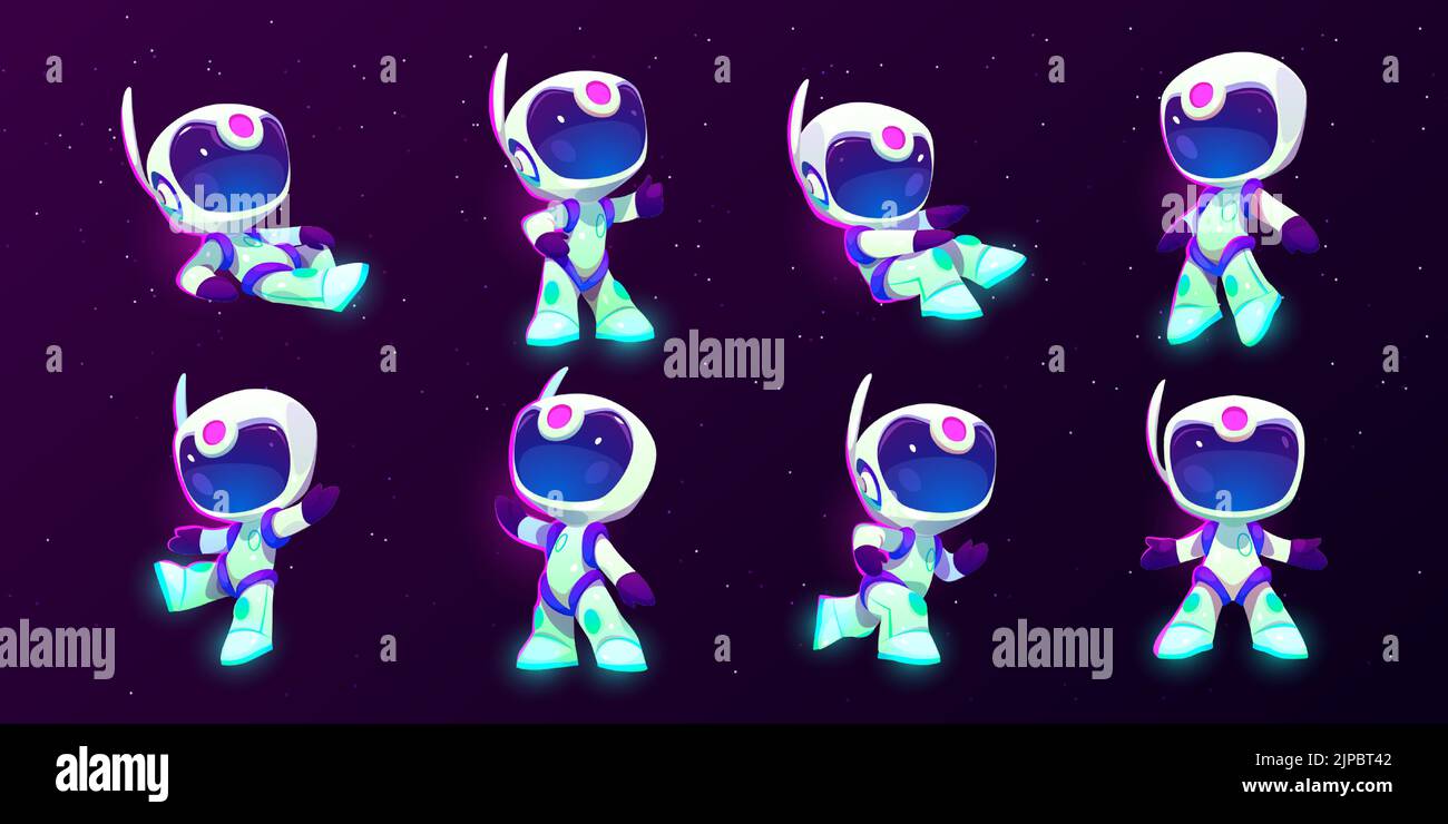 Cartoon astronaut character in starry space set. Cute spaceman floating ...