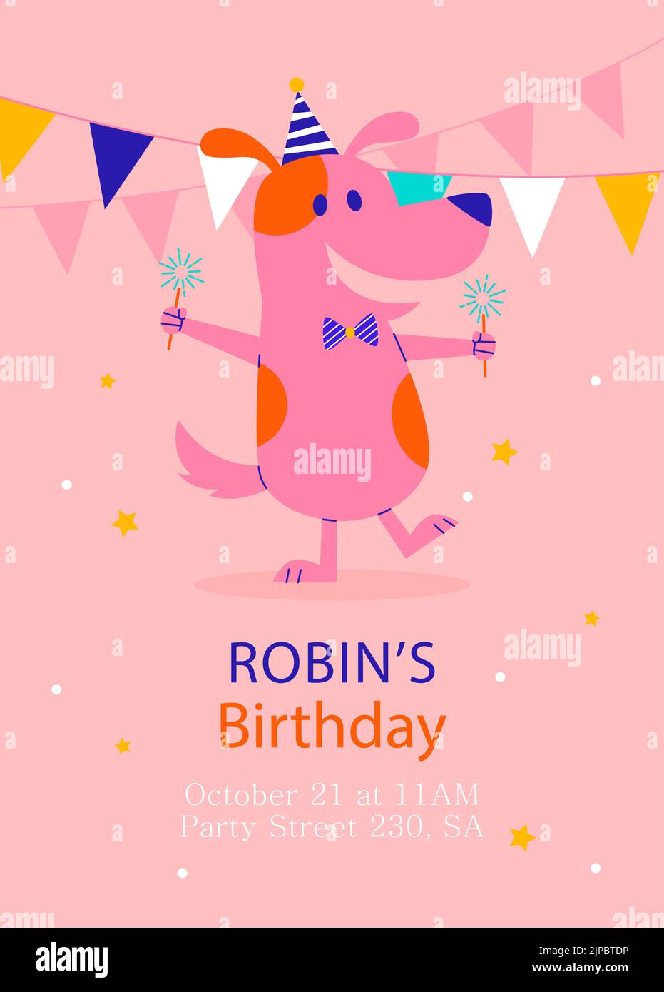 Hand drawn childrens party card invitation Vector illustration Stock ...