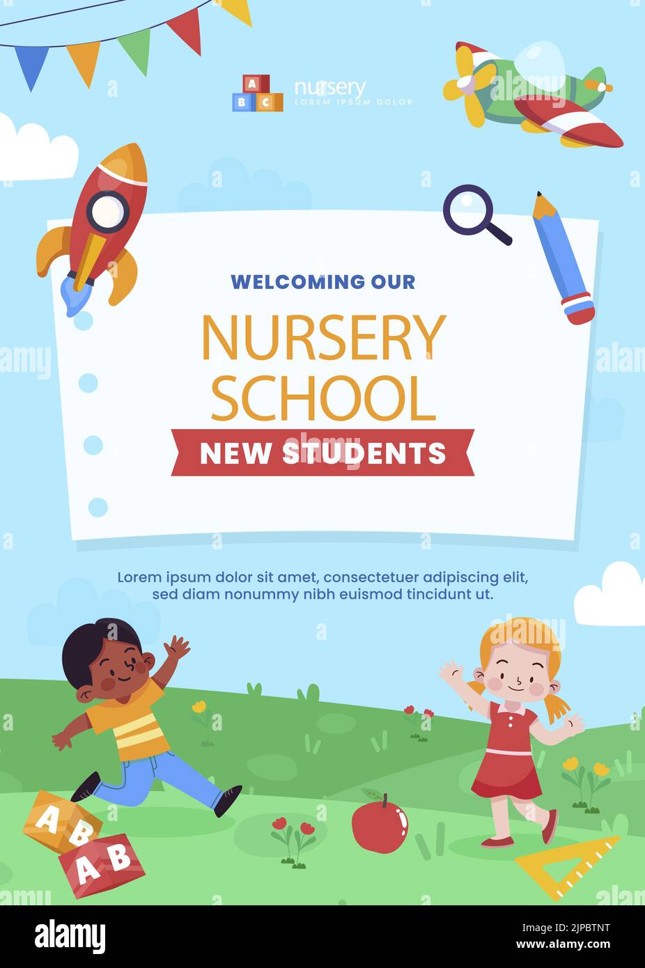 Hand drawn nursery school design template Vector illustration Stock ...