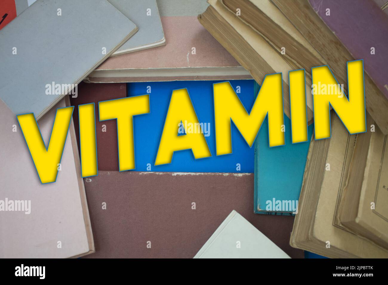 Vitamin word in opened book with vintage, natural patterns old antique ...