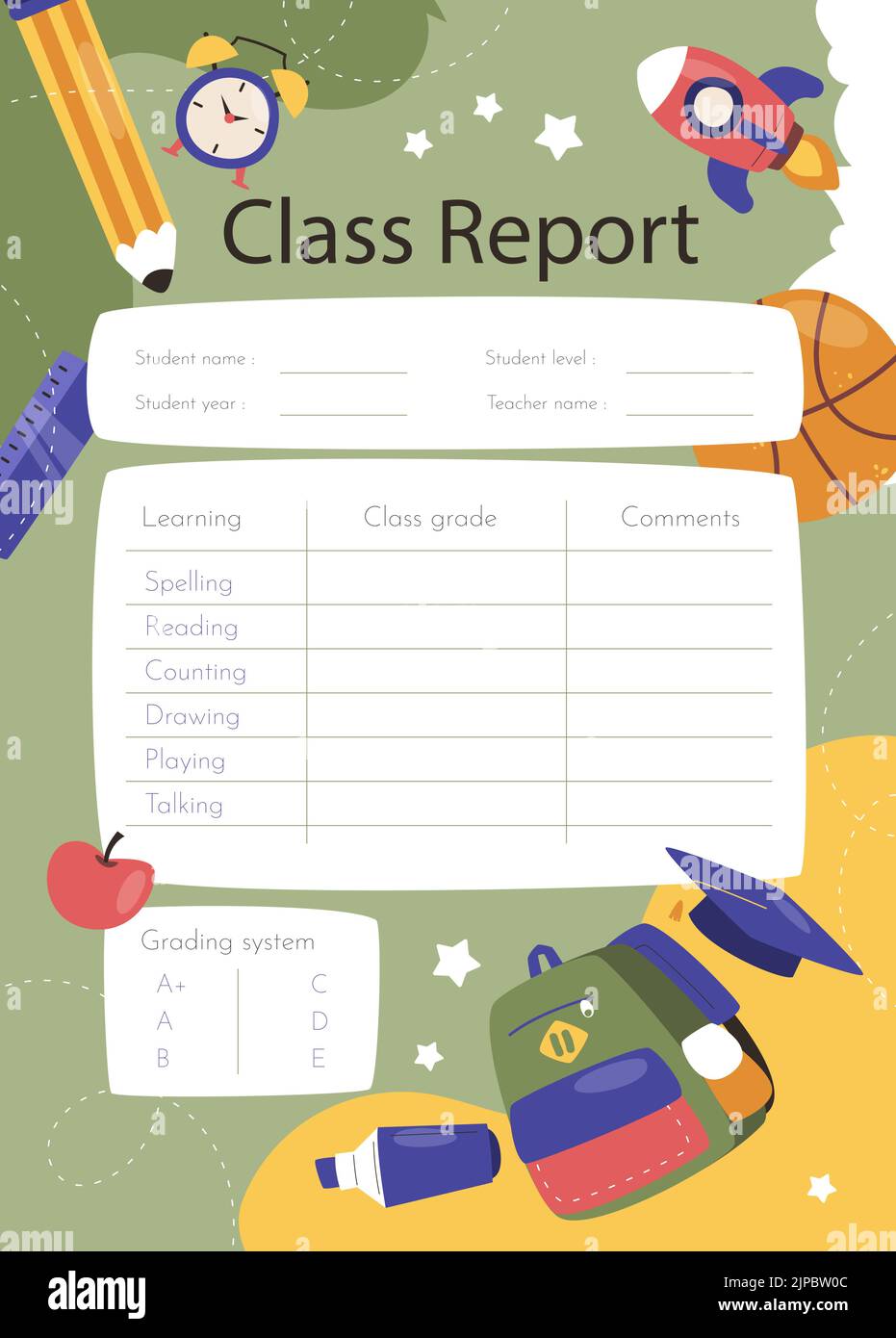 Hand drawn class report card template Vector illustration Stock Vector ...