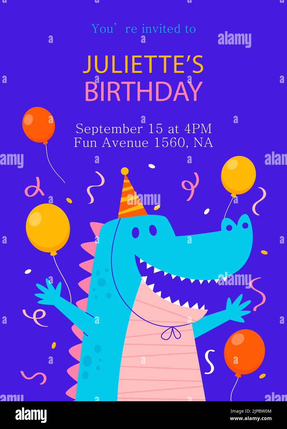 Hand drawn childrens party card invitation Vector illustration Stock ...