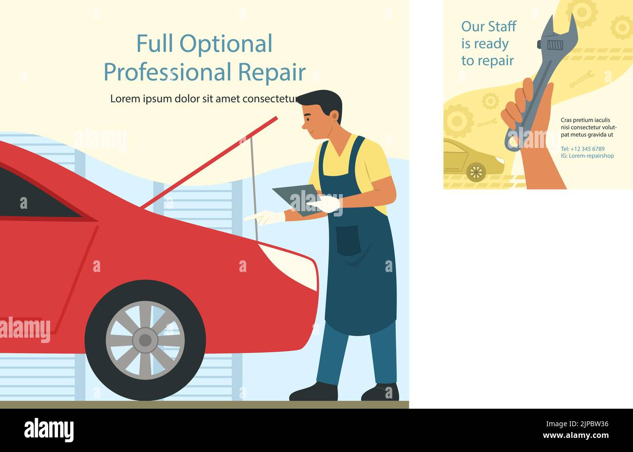 Hand drawn repair shop template design Vector illustration Stock Vector ...