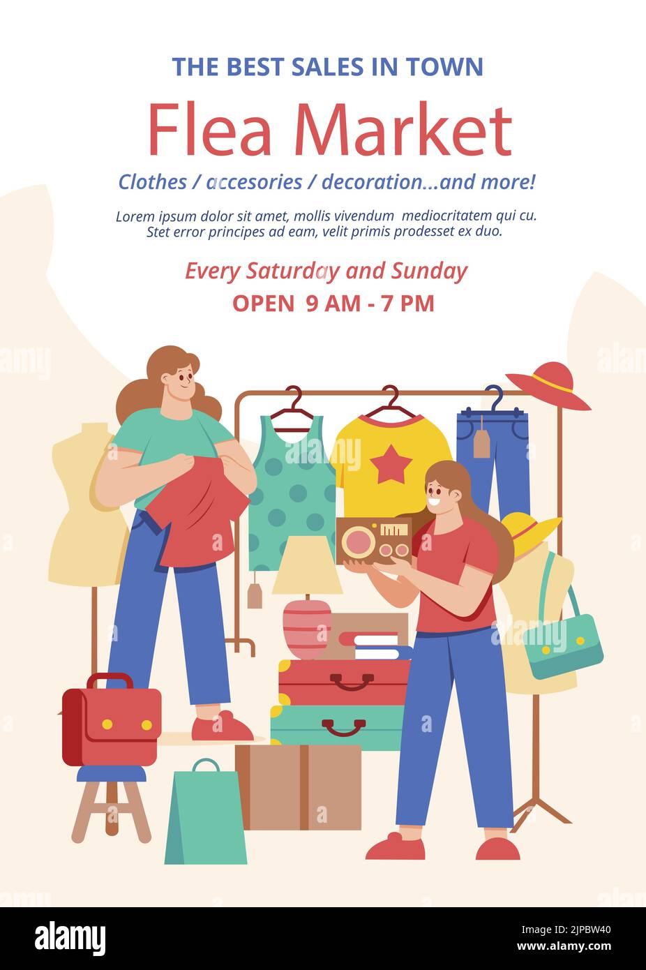Hand drawn flea market design template Vector illustration Stock Vector ...