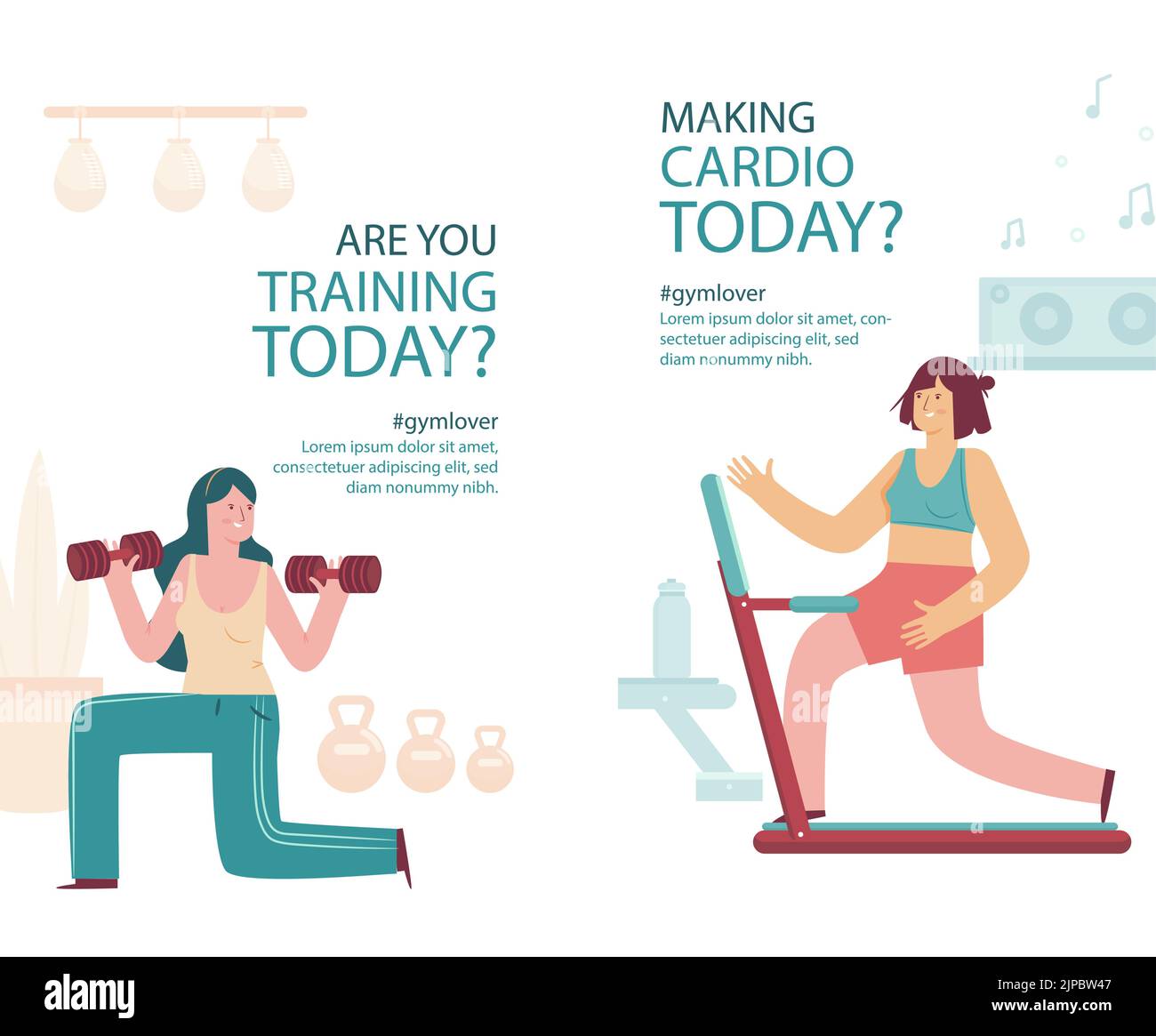Flat design gym fitness stories template Vector illustration Stock ...