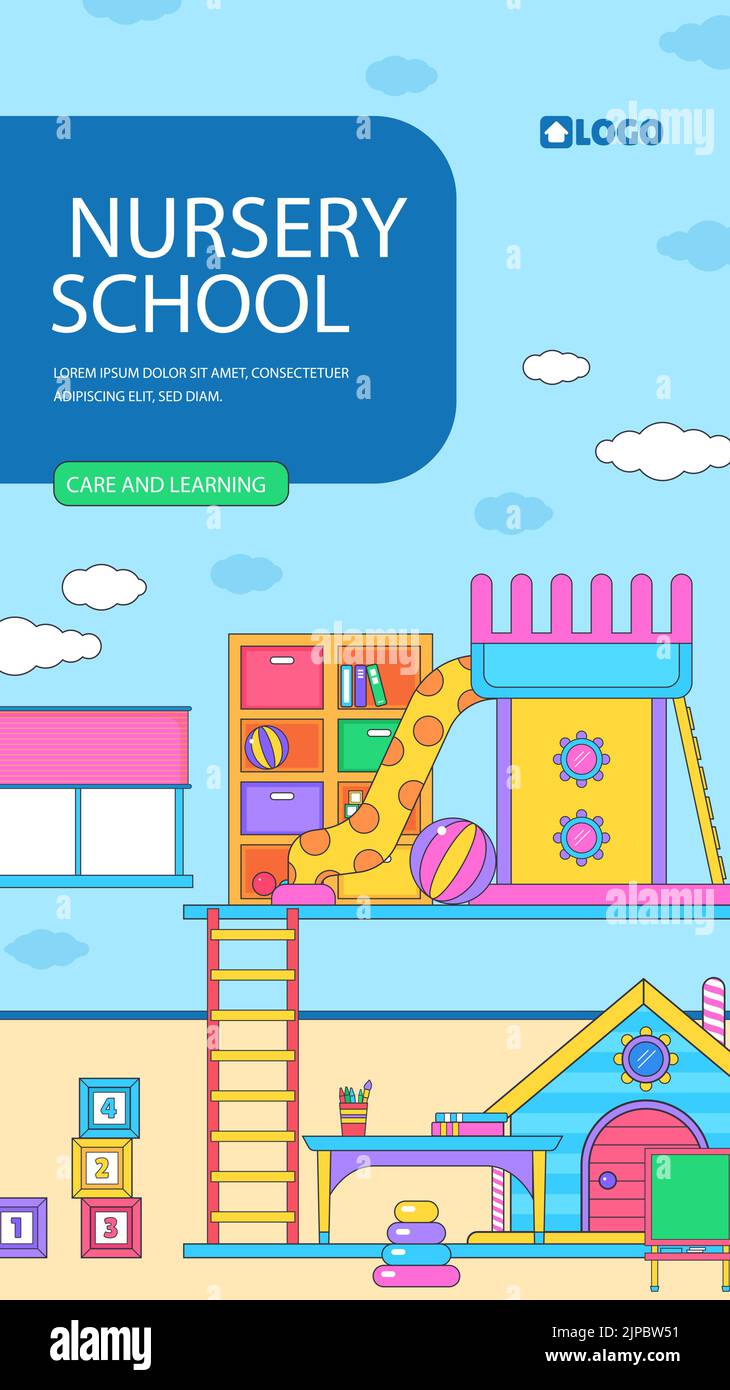 Hand drawn nursery school design template Vector illustration Stock ...