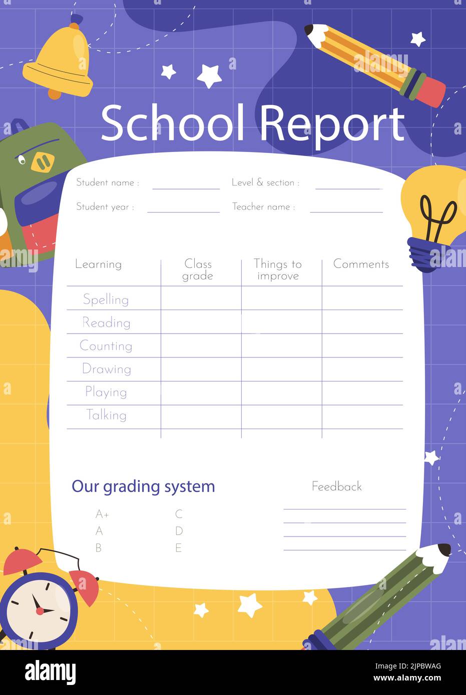 Hand drawn report school card template Vector illustration Stock Vector ...
