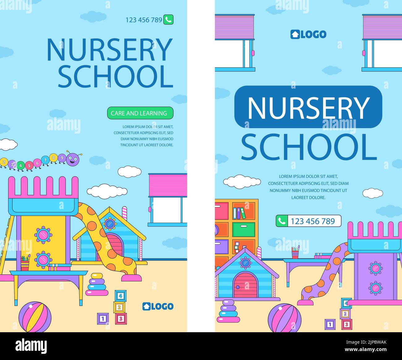 Hand drawn nursery school design template Vector illustration Stock ...
