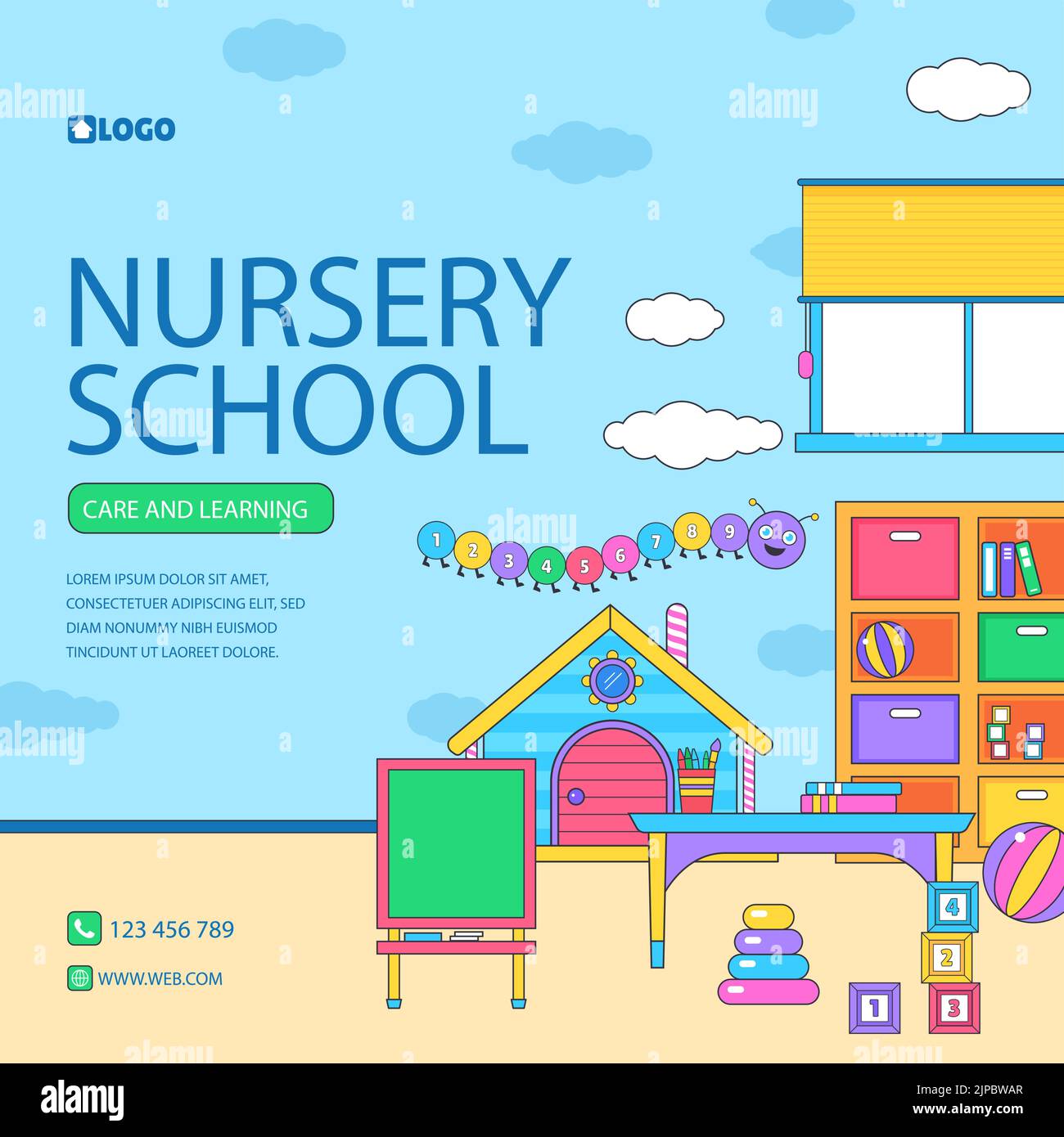 Hand Drawn Nursery School Design Template Vector Illustration Stock hand-drawn-nursery-school-design-template-vector-illustration-stock