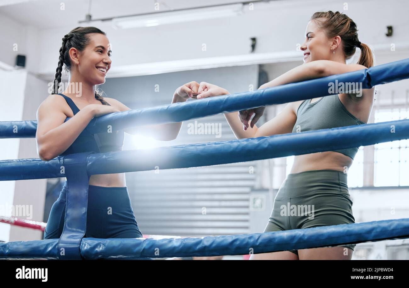 Boxing Success And Support With Fist Bump From Friends After Cardio