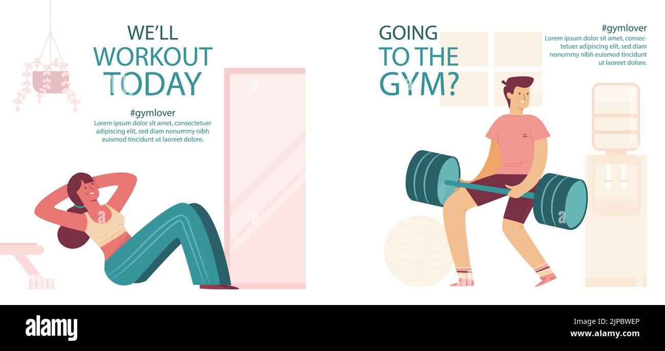 Flat design gym posts template Vector illustration Stock Vector Image ...