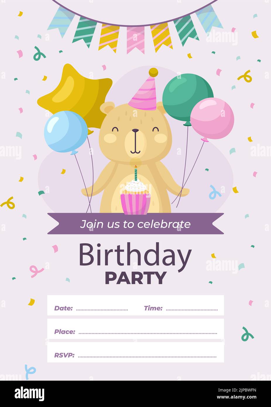 Hand drawn children party card template Vector illustration Stock ...