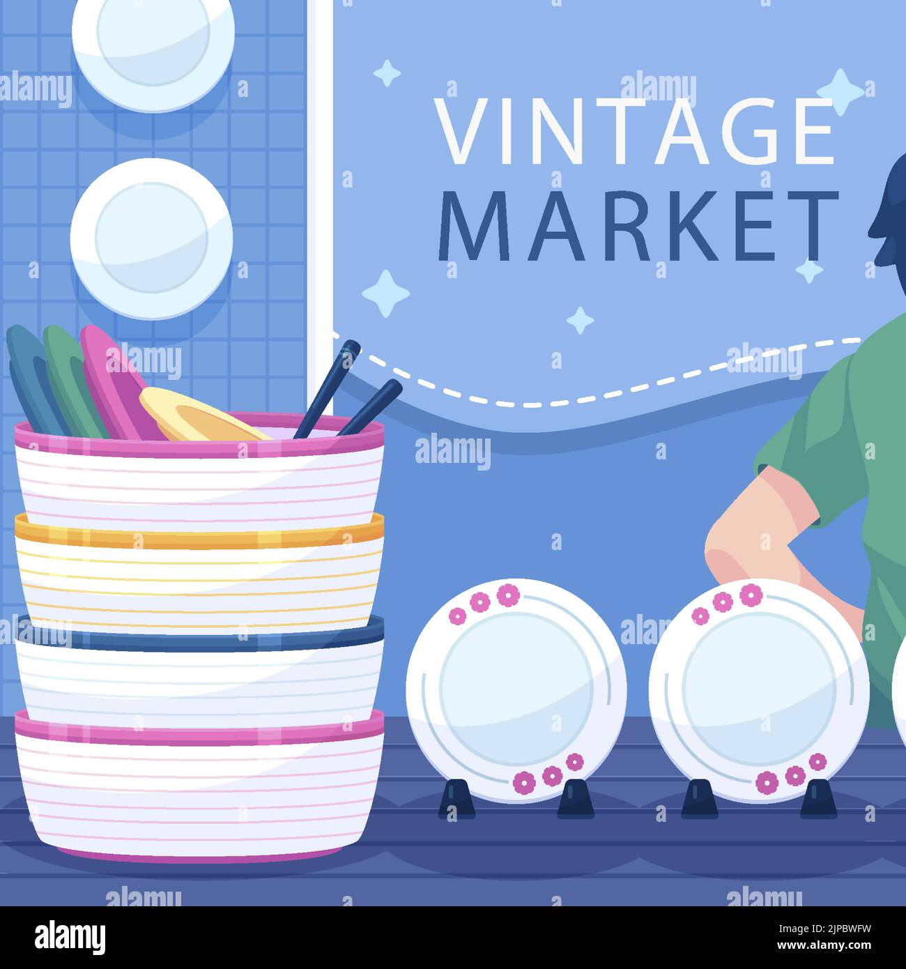Hand drawn flea market design template Vector illustration Stock Vector ...