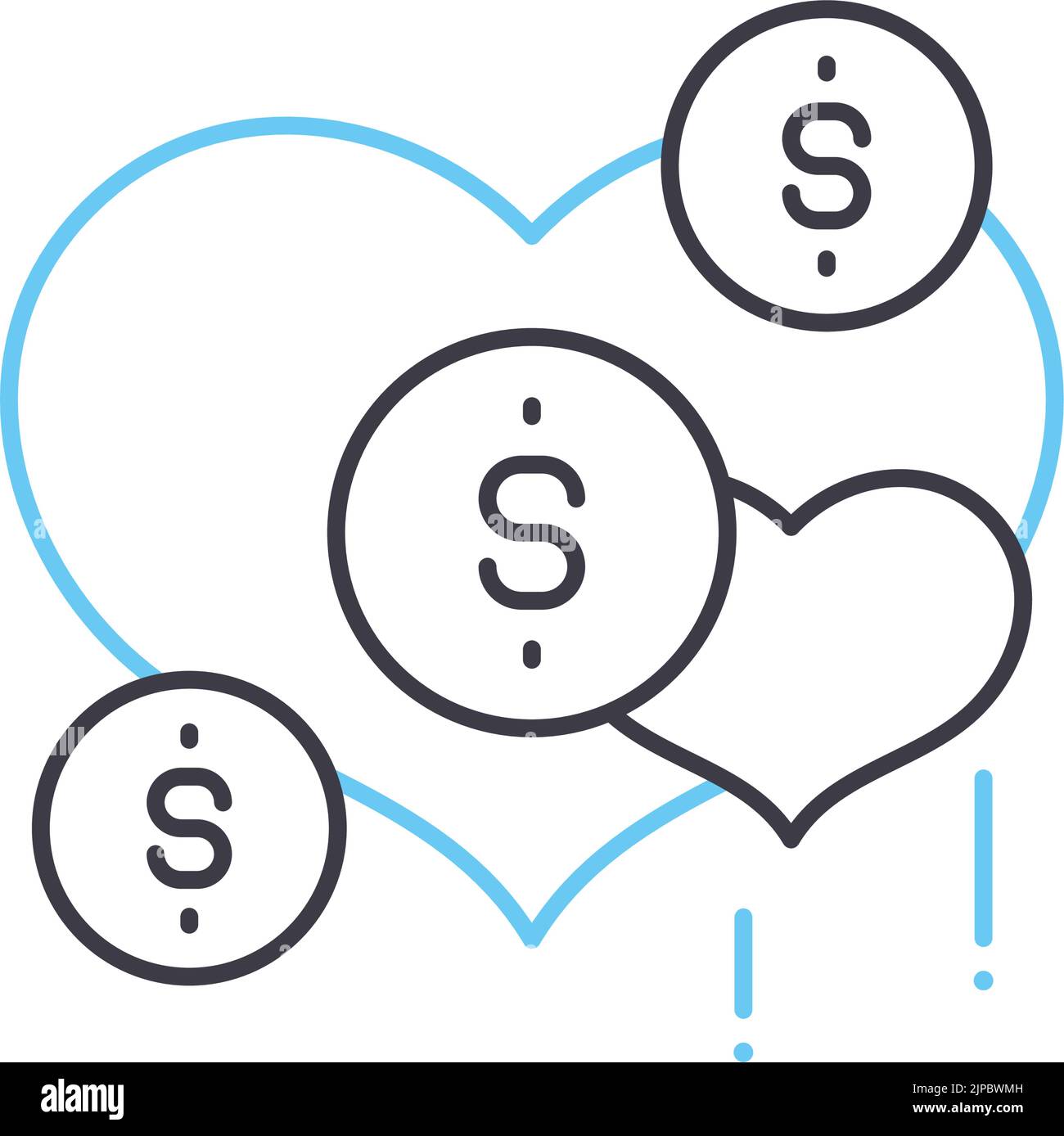 Money And Love Line Icon Outline Symbol Vector Illustration Concept
