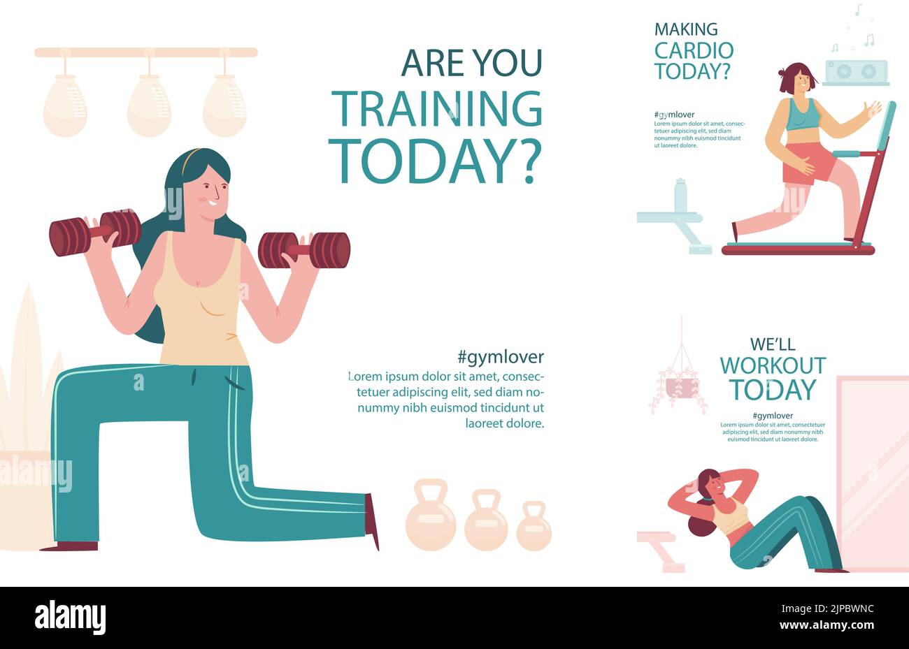 Flat design gym posts template Vector illustration Stock Vector Image ...