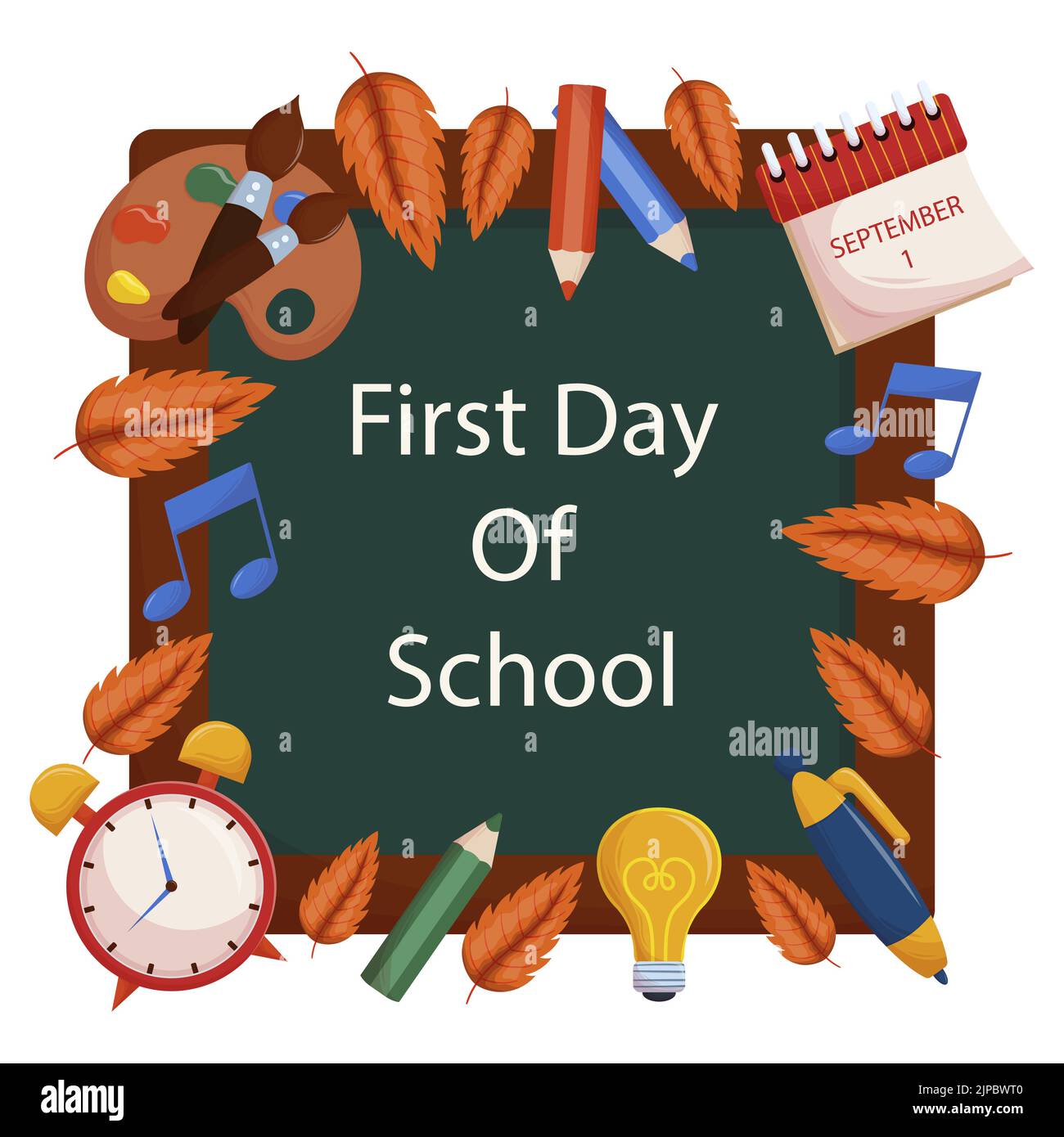 Flat design first day of school frame Vector illustration Stock Vector ...