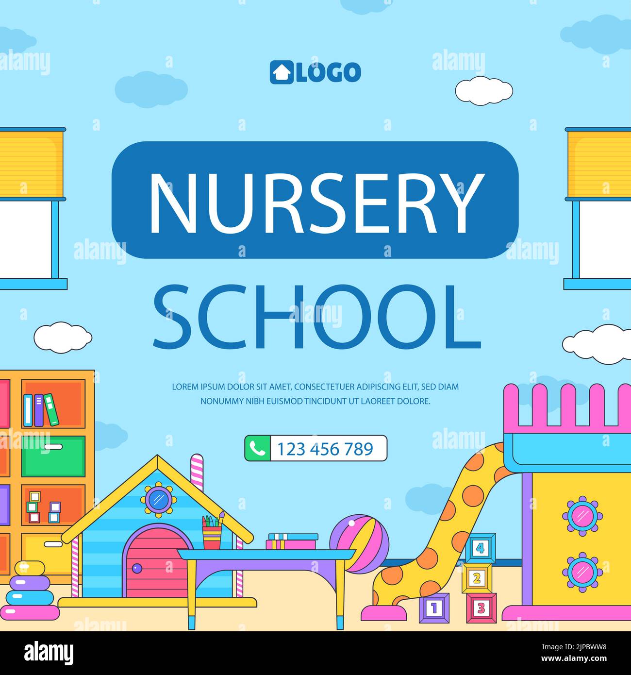 Hand Drawn Nursery School Design Template Vector Illustration Stock hand-drawn-nursery-school-design-template-vector-illustration-stock