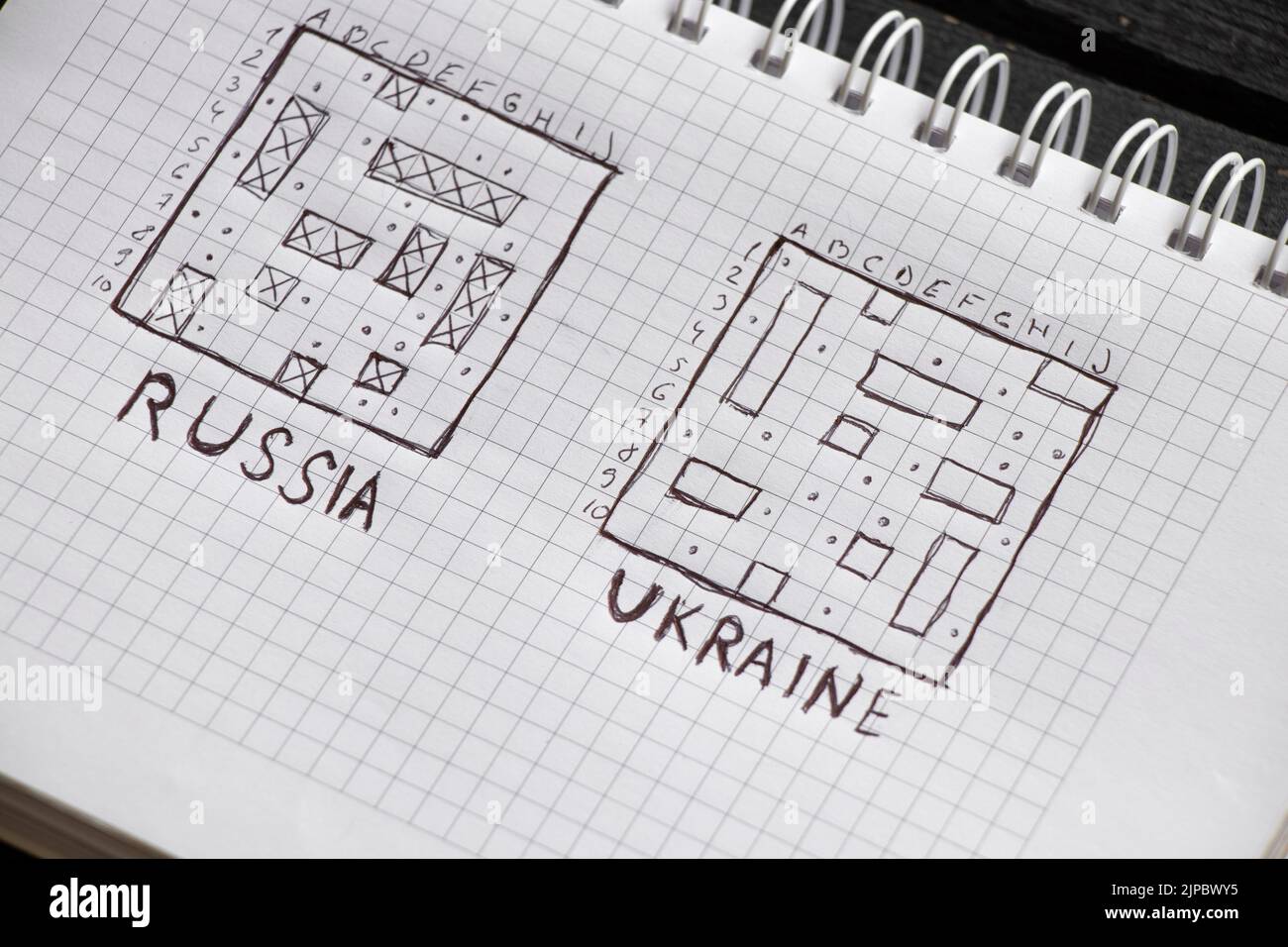 drawing of a children's game sea battle with the text Russia and ...