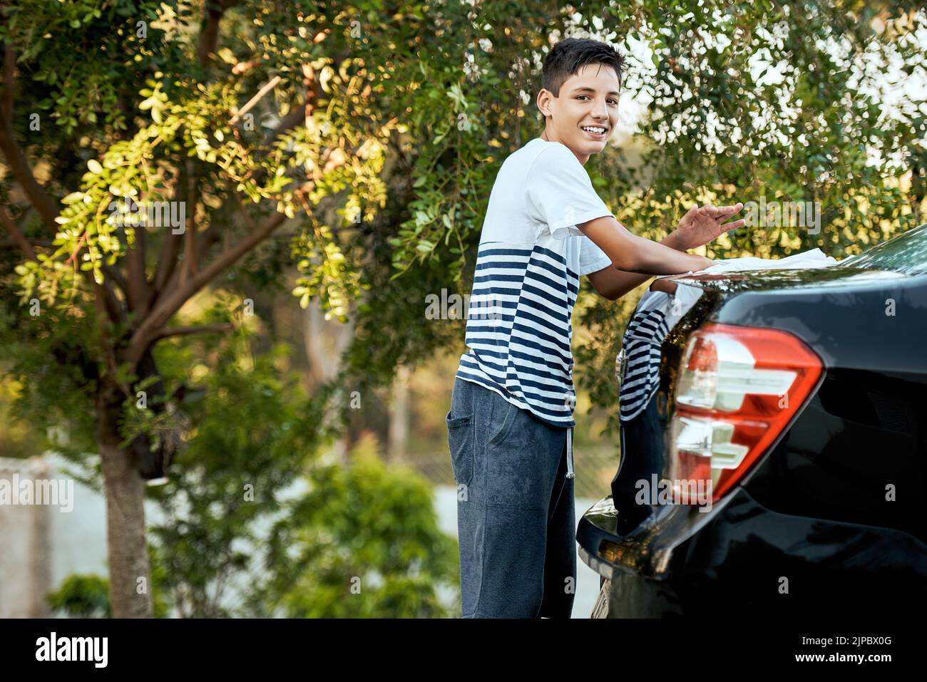 Just doing the last bit of cleaning up. Portrait of a cheerful young ...