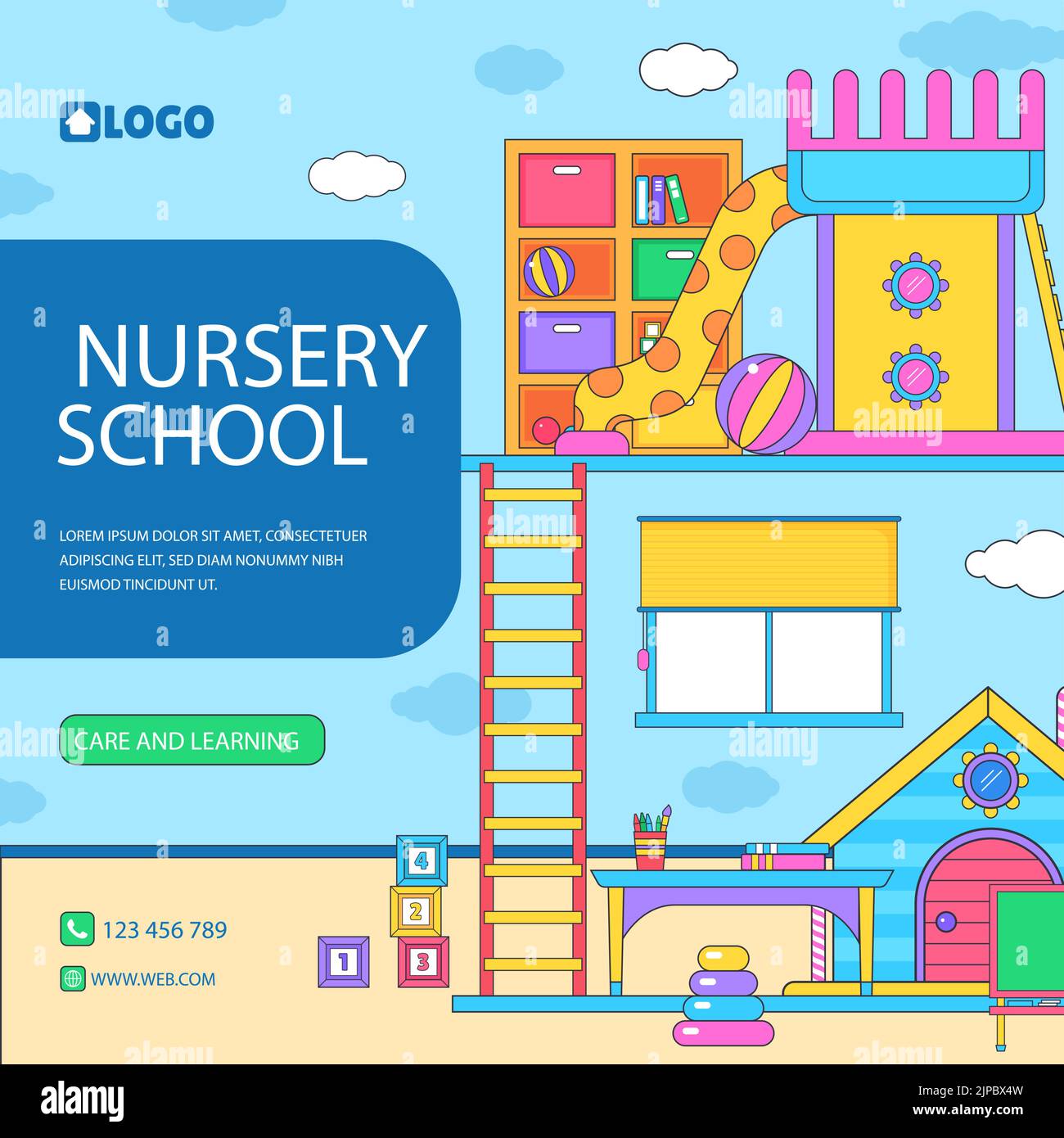 Hand drawn nursery school design template Vector illustration Stock ...