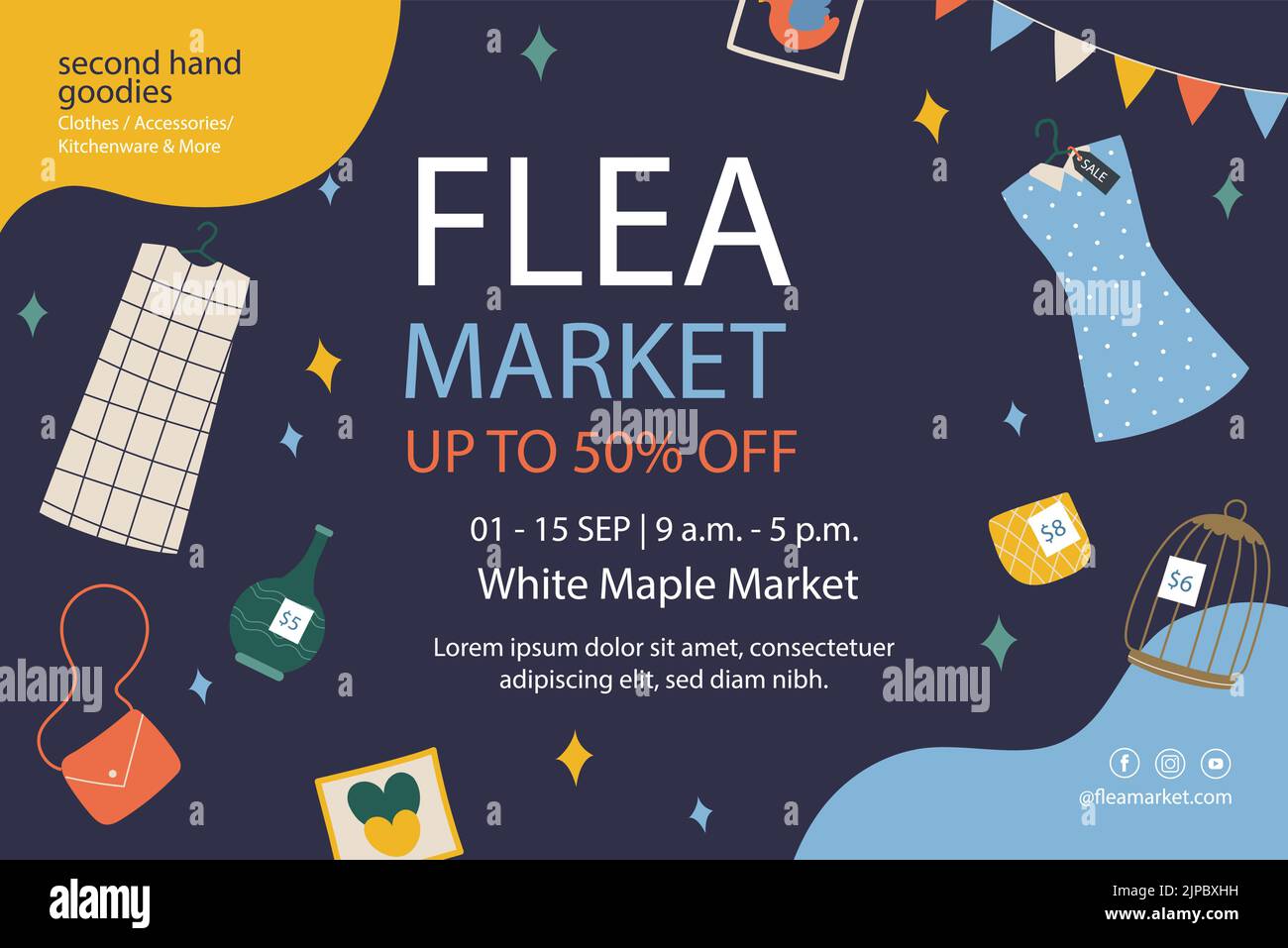 Hand drawn flea market design template Vector illustration Stock Vector ...