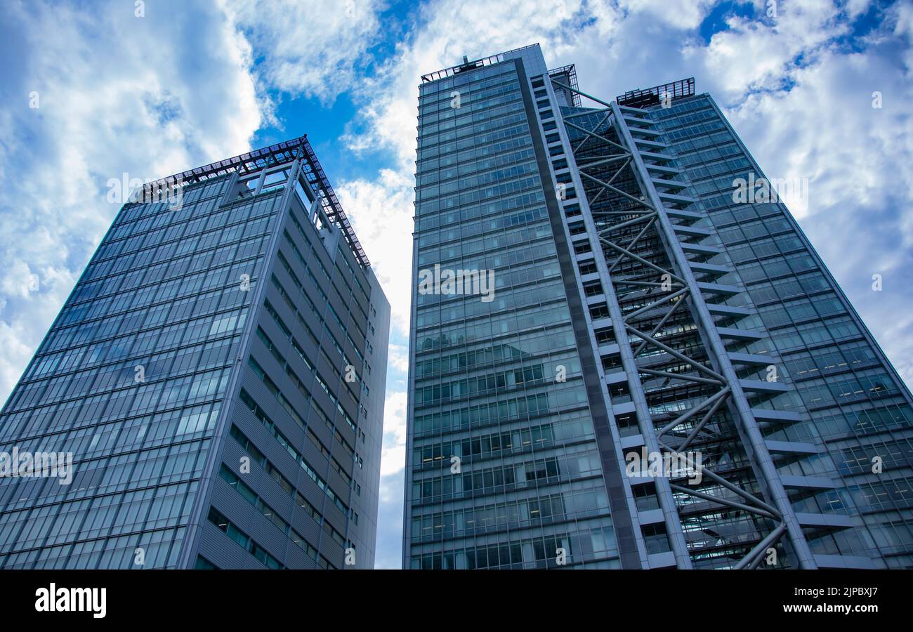A cloud reflecting the building in the business town wide shot Stock ...